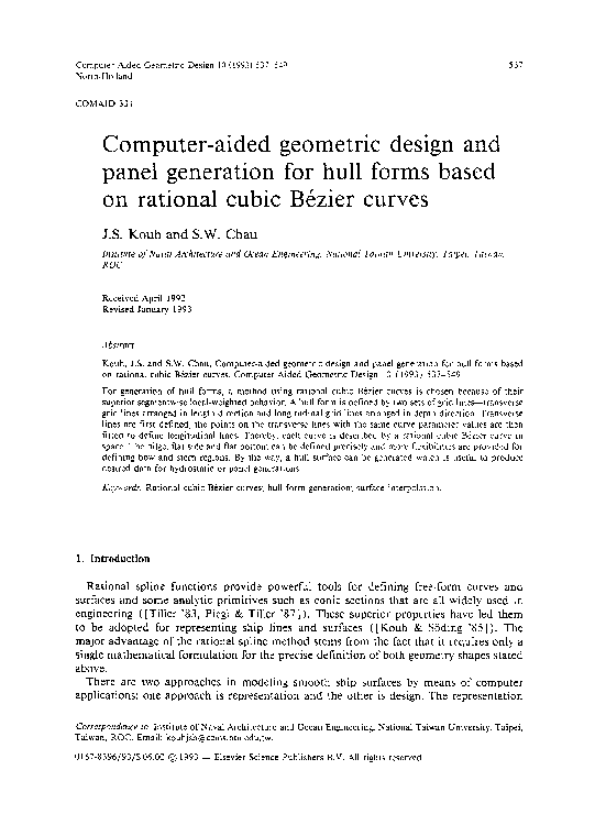 (PDF) Computer-aided geometric design and panel generation for hull forms based on rational ...