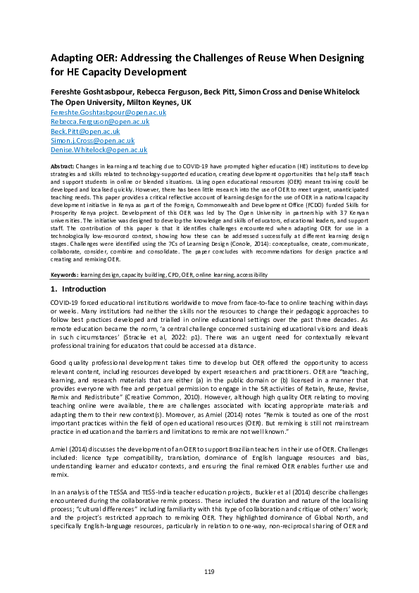 (PDF) Adapting OER: Addressing the Challenges of Reuse When Designing ...