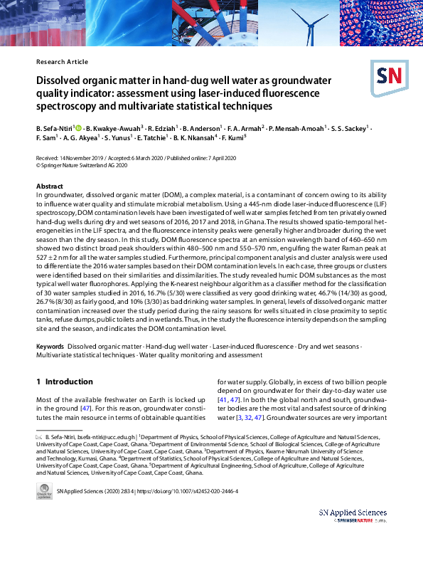 (PDF) Dissolved Organic Matter in Groundwater Quality