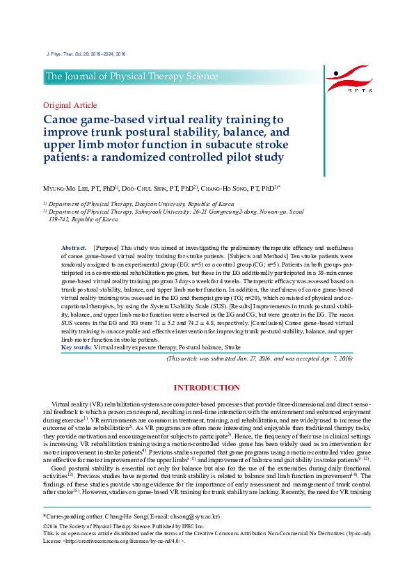 (PDF) Canoe game-based virtual reality training to improve trunk postural stability, balance ...