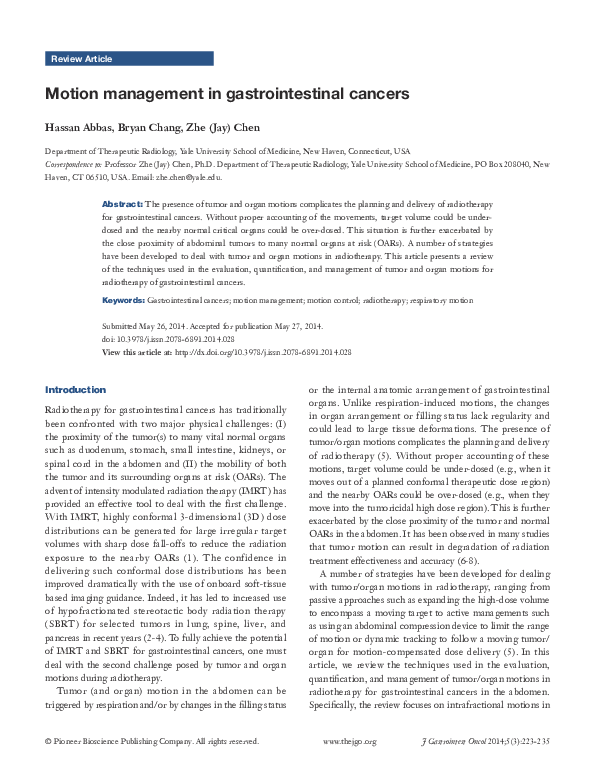 (PDF) Motion management in gastrointestinal cancers