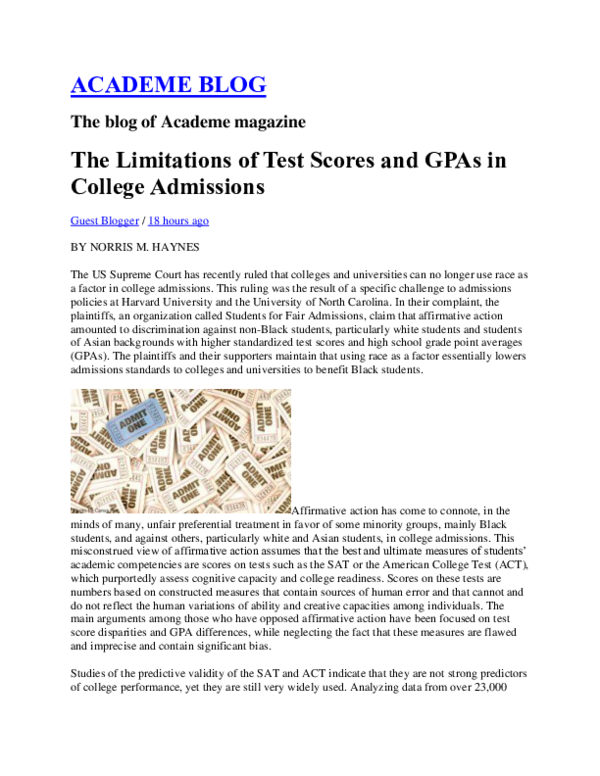(PDF) The Limitations of Test Scores and GPAs in College Admissions