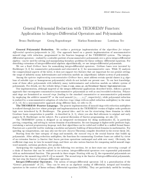 (PDF) General polynomial reduction with TH 9 OREM 8 functors