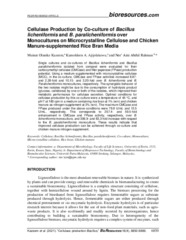(PDF) Cellulase production by co-culture
