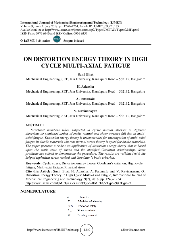 (PDF) ON DISTORTION ENERGY THEORY IN HIGH CYCLE MULTI-AXIAL FATIGUE