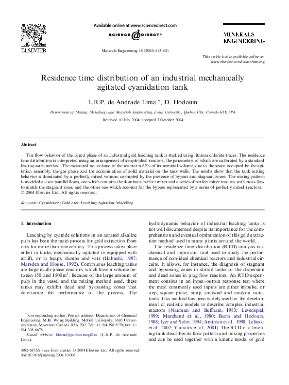(PDF) Residence time distribution of an industrial mechanically ...