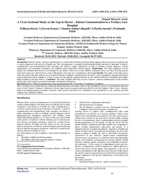 (PDF) A Cross Sectional Study on the Gap in Doctor - Patient Communication in a Tertiary Care ...