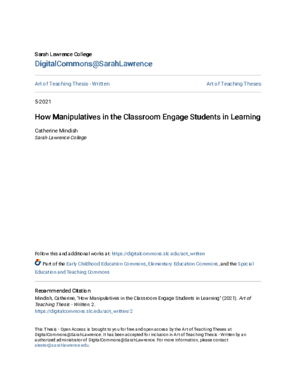 (PDF) How Manipulatives in the Classroom Engage Students in Learning