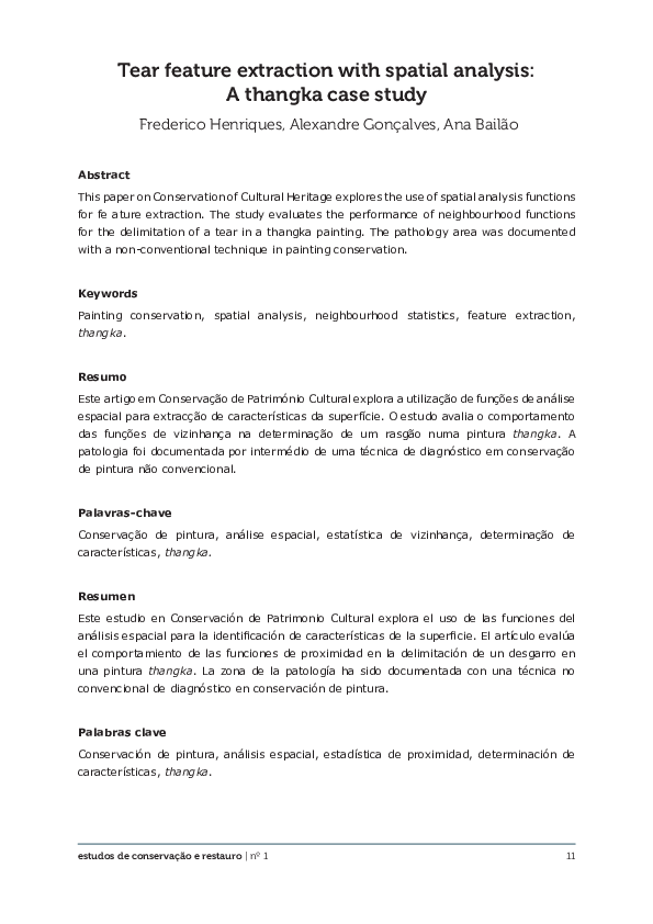 (PDF) Tear feature extraction with spatial analysis: A thangka case study | Ana M D S Bailão ...