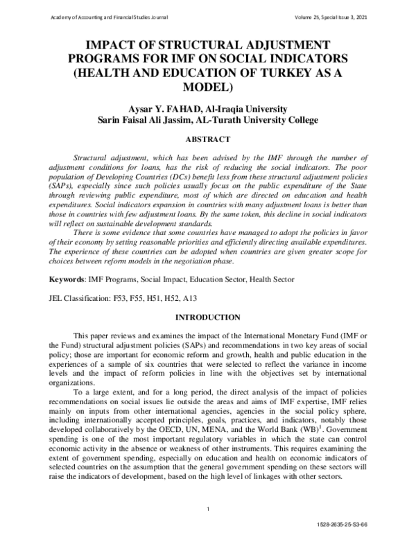 (PDF) Impact of Structural Adjustment Programs for IMF on Social ...