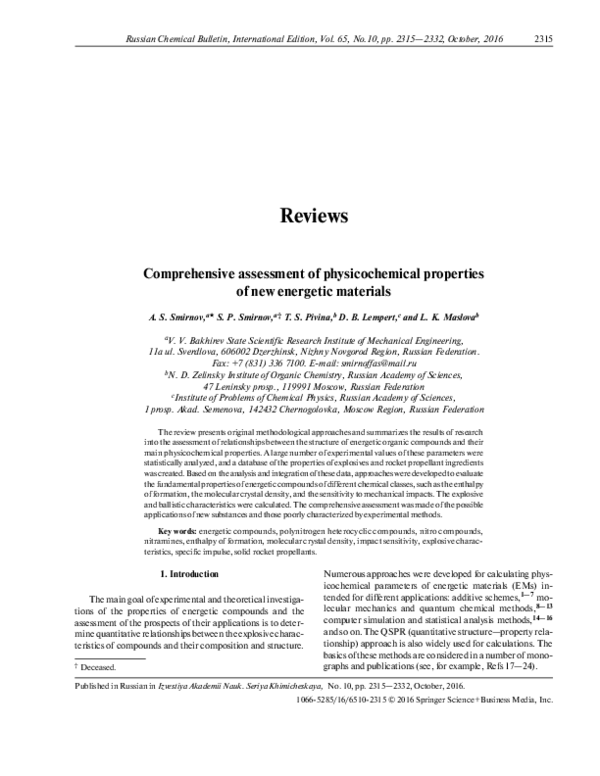 (PDF) Comprehensive assessment of physicochemical properties of new ...