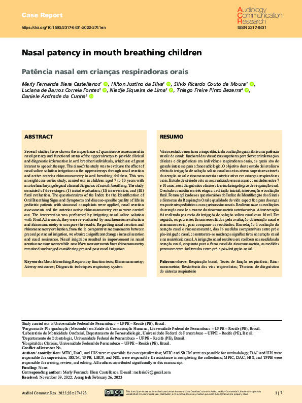 (PDF) Nasal patency in mouth breathing children