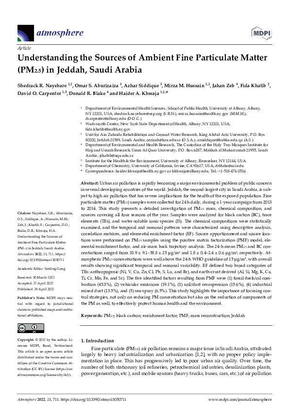 Pdf Understanding The Sources Of Ambient Fine Particulate Matter Pm2 5 In Jeddah Saudi Arabia