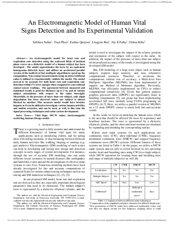 (PDF) An Electromagnetic Model of Human Vital Signs Detection and Its Experimental Validation