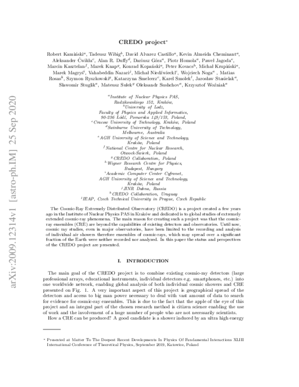 (PDF) CREDO: Global Studies of Cosmic-Ray Ensembles