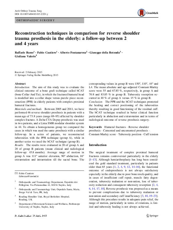 (PDF) Reconstruction techniques in comparison for reverse shoulder ...