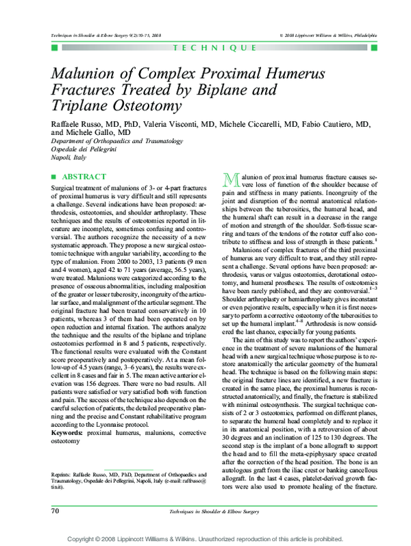 (PDF) Malunion of Complex Proximal Humerus Fractures Treated by Biplane ...