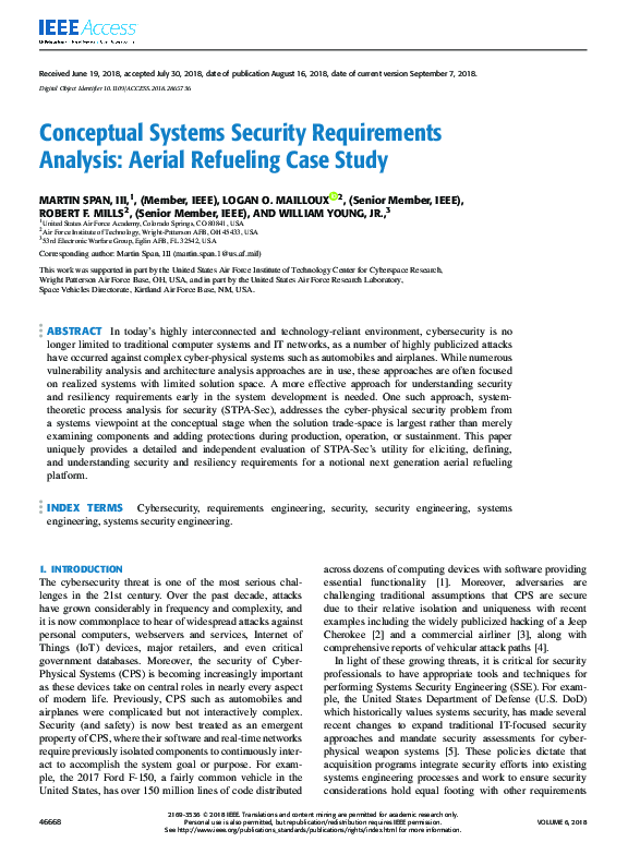 (PDF) Conceptual Systems Security Requirements Analysis: Aerial Refueling Case Study