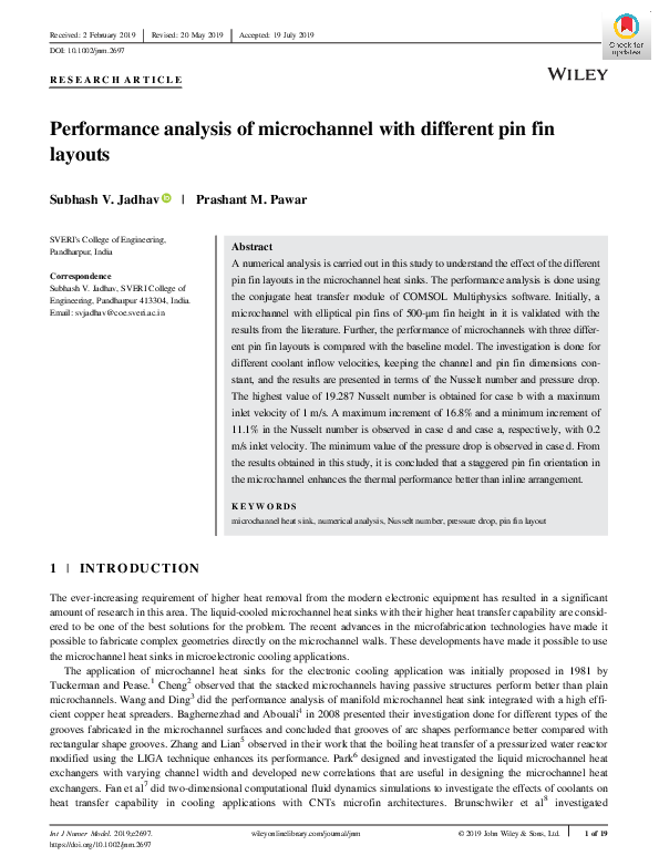 (PDF) Performance analysis of microchannel with different pin fin layouts
