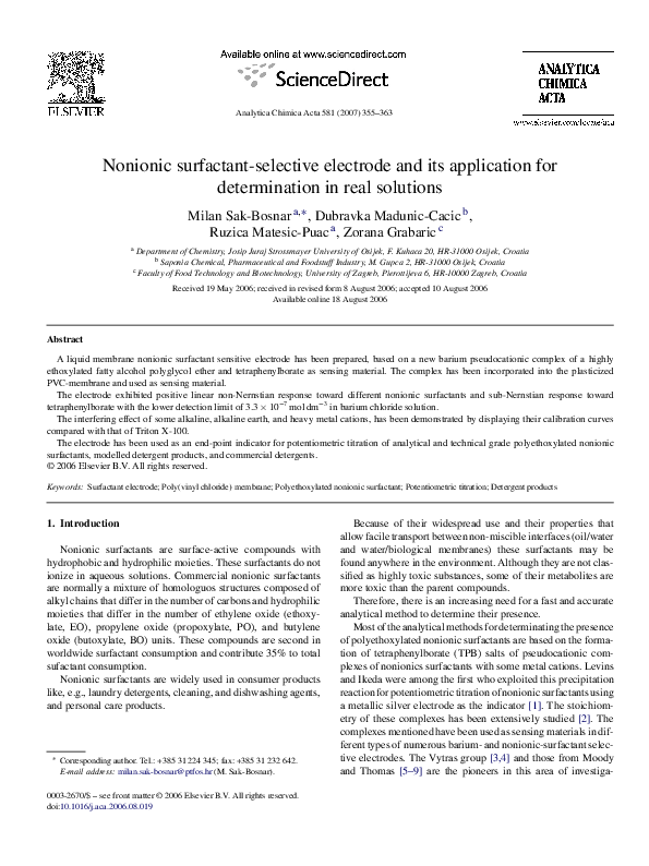 (PDF) Nonionic surfactant-selective electrode and its application for ...