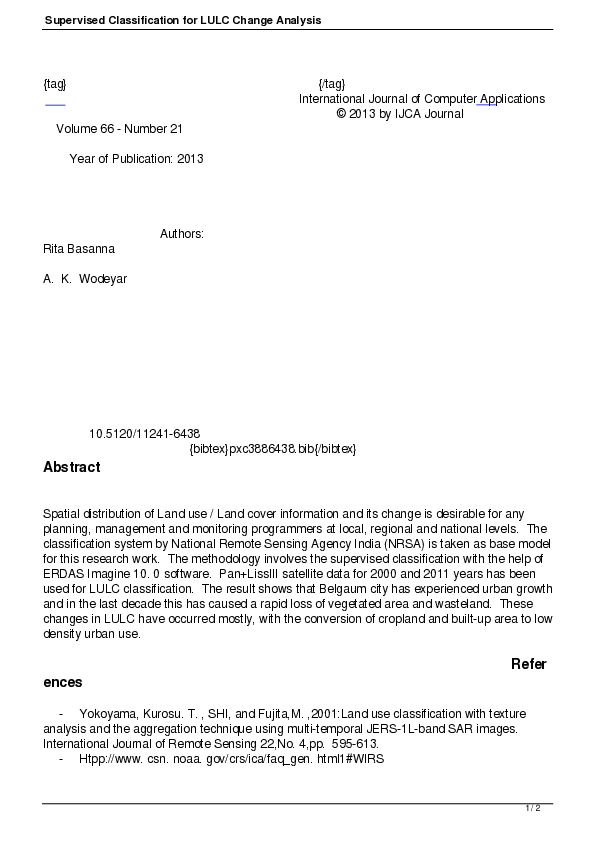 (PDF) Supervised Classification for LULC Change Analysis (PDF) Supervised Classification for LULC Change Analysis