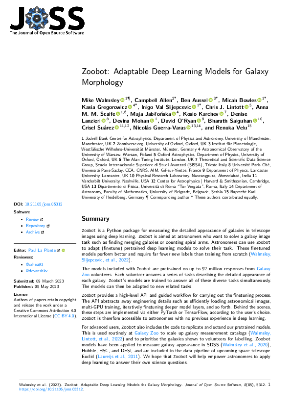 (PDF) Zoobot: Adaptable Deep Learning Models for Galaxy Morphology
