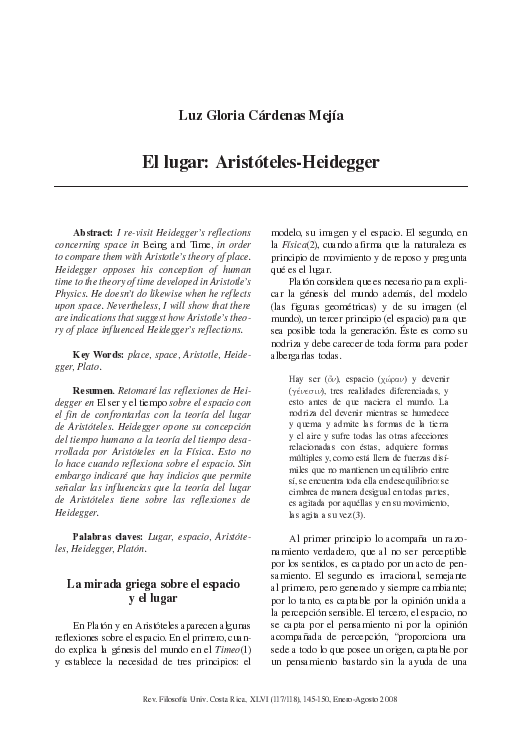 (PDF) El lugar: Aristóteles-Heidegger