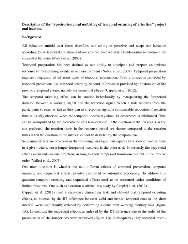 Pdf Spectro Temporal Unfolding Of Temporal Orienting Of Attention