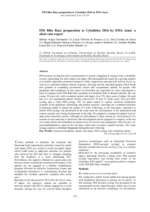 (PDF) FES Bike Race preparation to Cybathlon 2016 by EMA team: a short case report