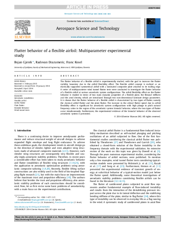 (PDF) Flutter behavior of a flexible airfoil: Multiparameter experimental study | Radovan ...