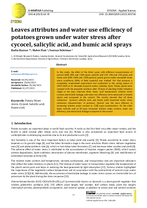 (PDF) Leaves attributes and water use efficiency of potatoes grown ...