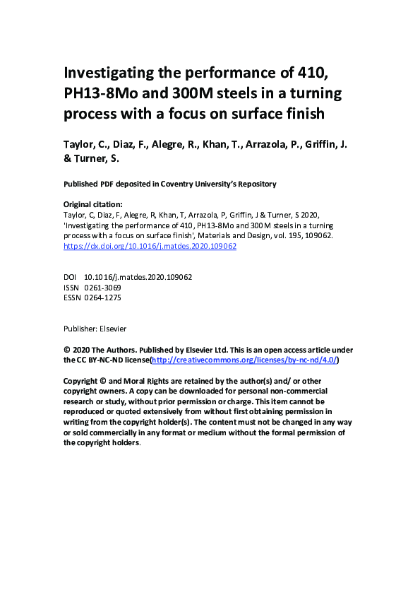 (PDF) Investigating the performance of 410, PH13-8Mo and 300M steels in ...