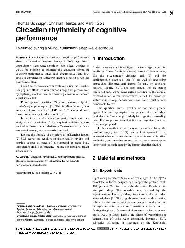 (PDF) Circadian rhythmicity of cognitive performance