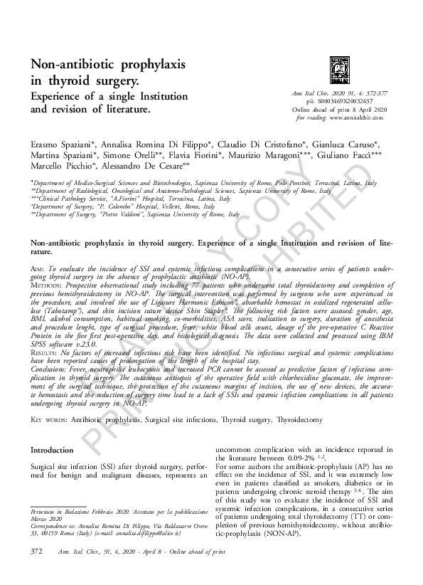 (PDF) Non-antibiotic prophylaxis in thyroid surgery
