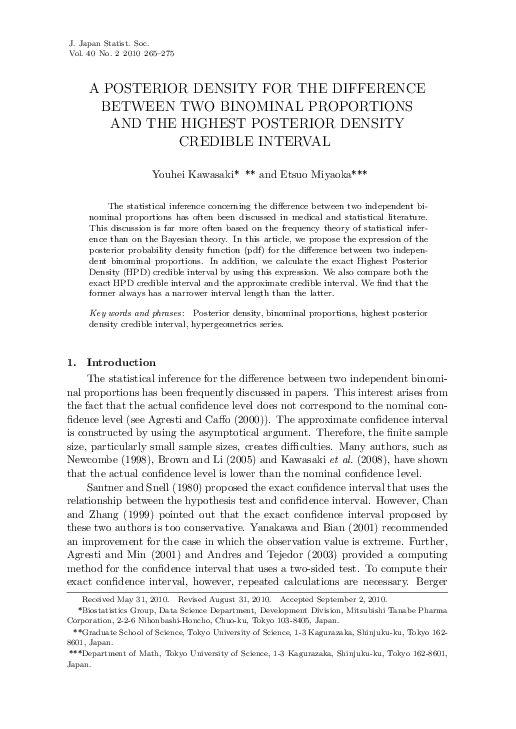 (PDF) A Posterior Density for the Difference Between Two Binominal ...