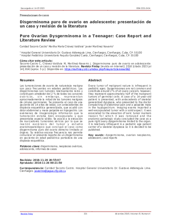 (PDF) Pure Ovarian Dysgerminoma in a Teenager: Case Report and Literature Review