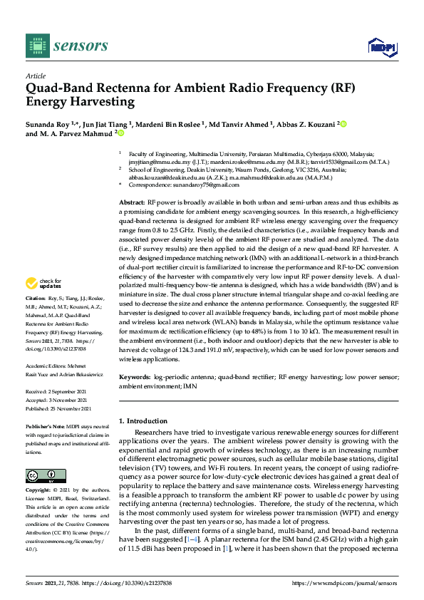 (PDF) Quad-Band Rectenna for Ambient Radio Frequency (RF) Energy Harvesting