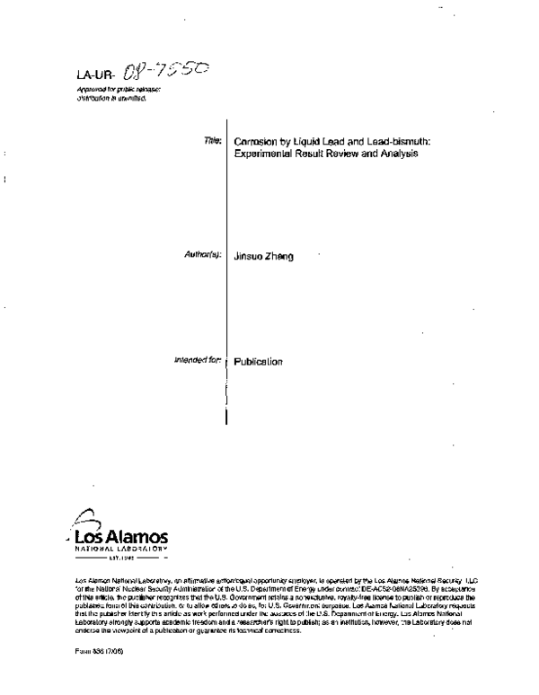 (PDF) Title : Corrosion by Liquid Lead and Lead-bismuth : Experimental ...