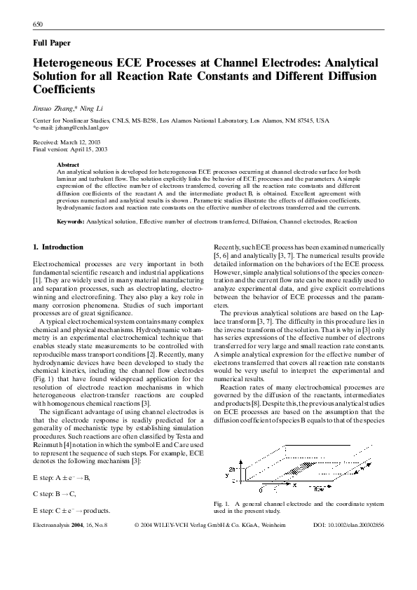 (PDF) Heterogeneous ECE Processes at Channel Electrodes: Analytical ...