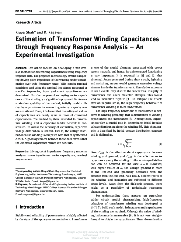 Estimation Of Transformer Winding Capacitances Through Frequency Response Analysis An
