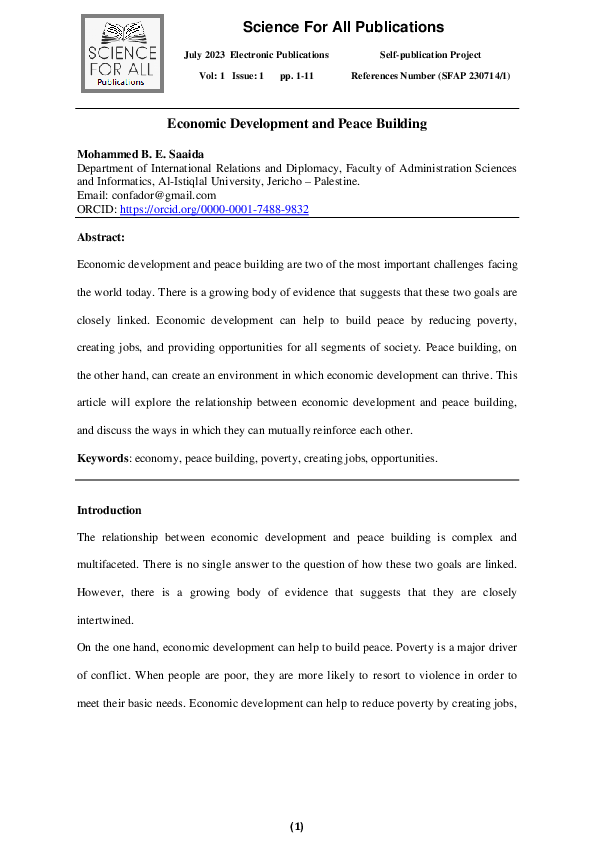 (PDF) Economic Development and Peace Building