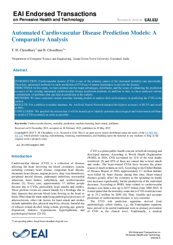 (PDF) Automated Cardiovascular Disease Prediction Models: A Comparative Analysis