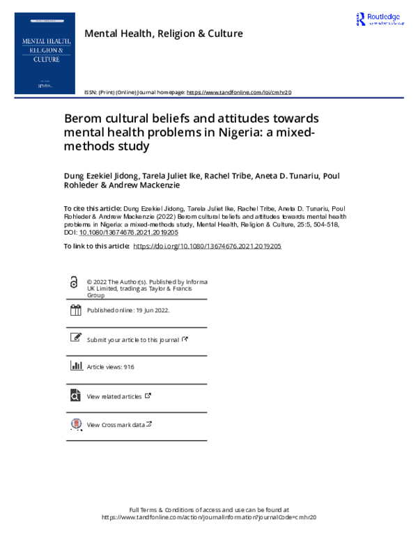 (PDF) Berom cultural beliefs and attitudes towards mental health ...