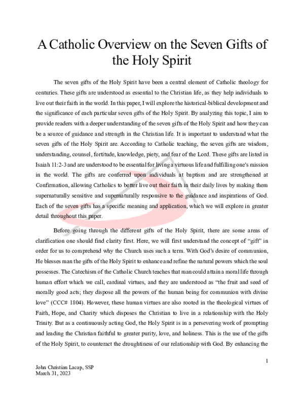 (PDF) A Catholic Overview on the Seven Gifts of the Holy Spirit