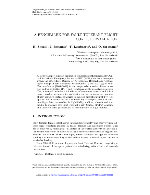 (PDF) A benchmark for fault tolerant flight control evaluation