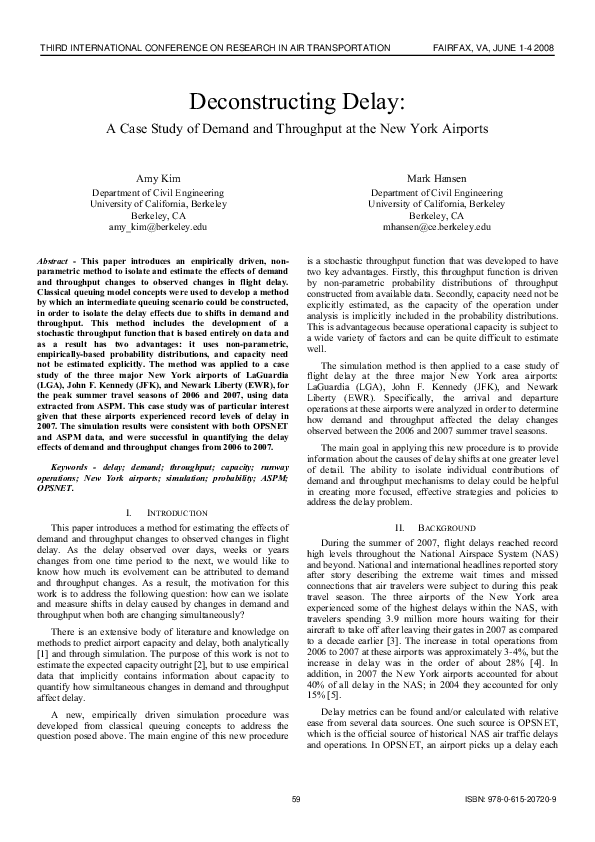 (PDF) Deconstructing Delay: A Case Study of Demand and Throughput at the New York Airports