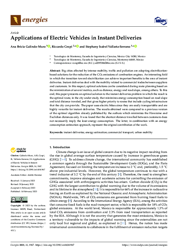 (PDF) Applications of Electric Vehicles in Instant Deliveries