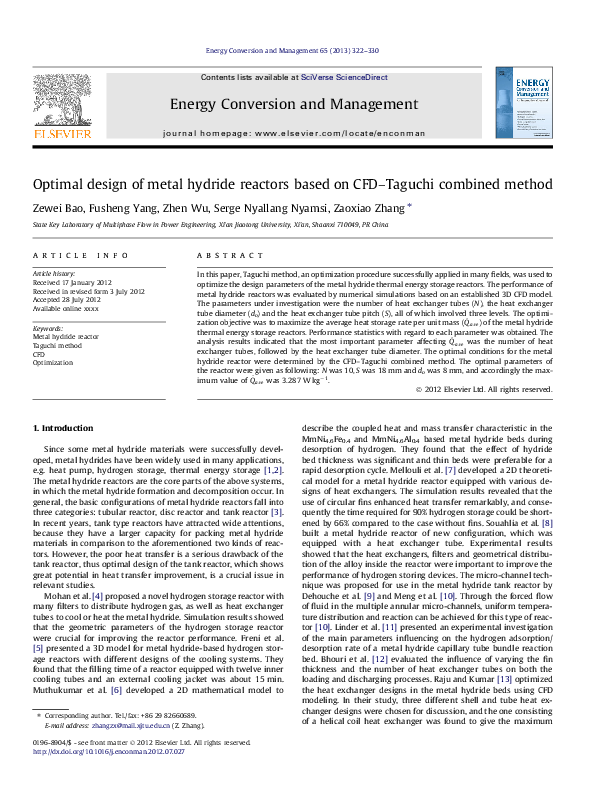 (PDF) Optimal design of metal hydride reactors based on CFD–Taguchi combined method