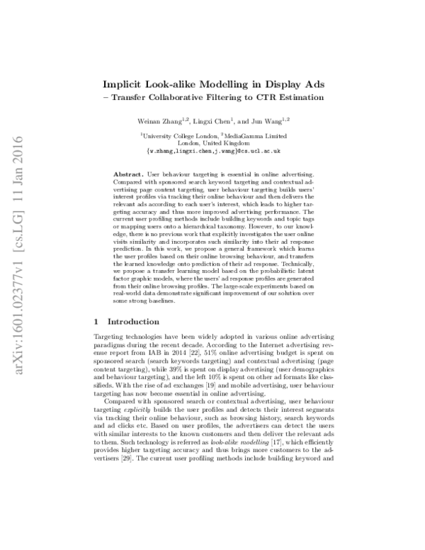 (PDF) Implicit Look-Alike Modelling in Display Ads | Lingxi Chen - Academia.edu