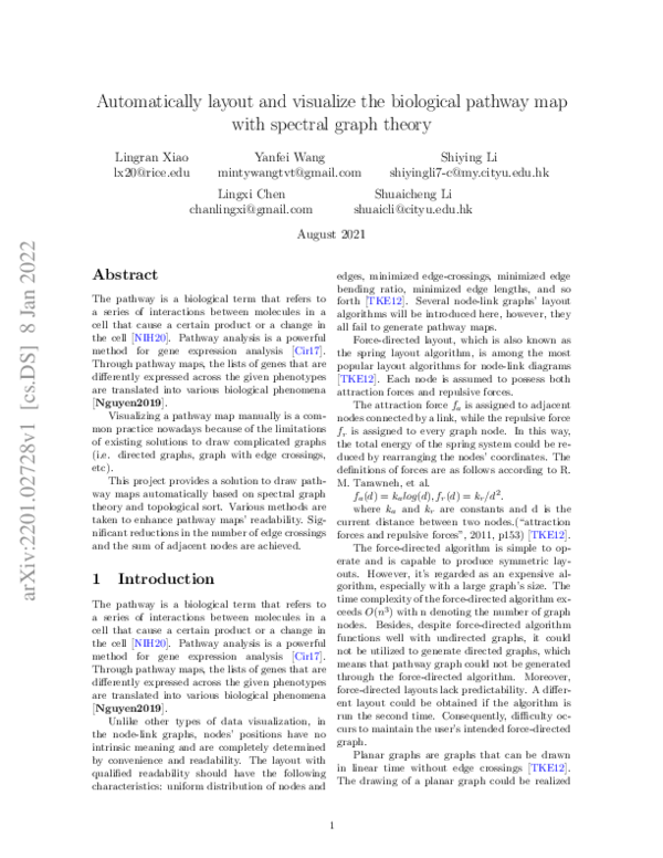 (PDF) Automatically layout and visualize the biological pathway map with spectral graph theory